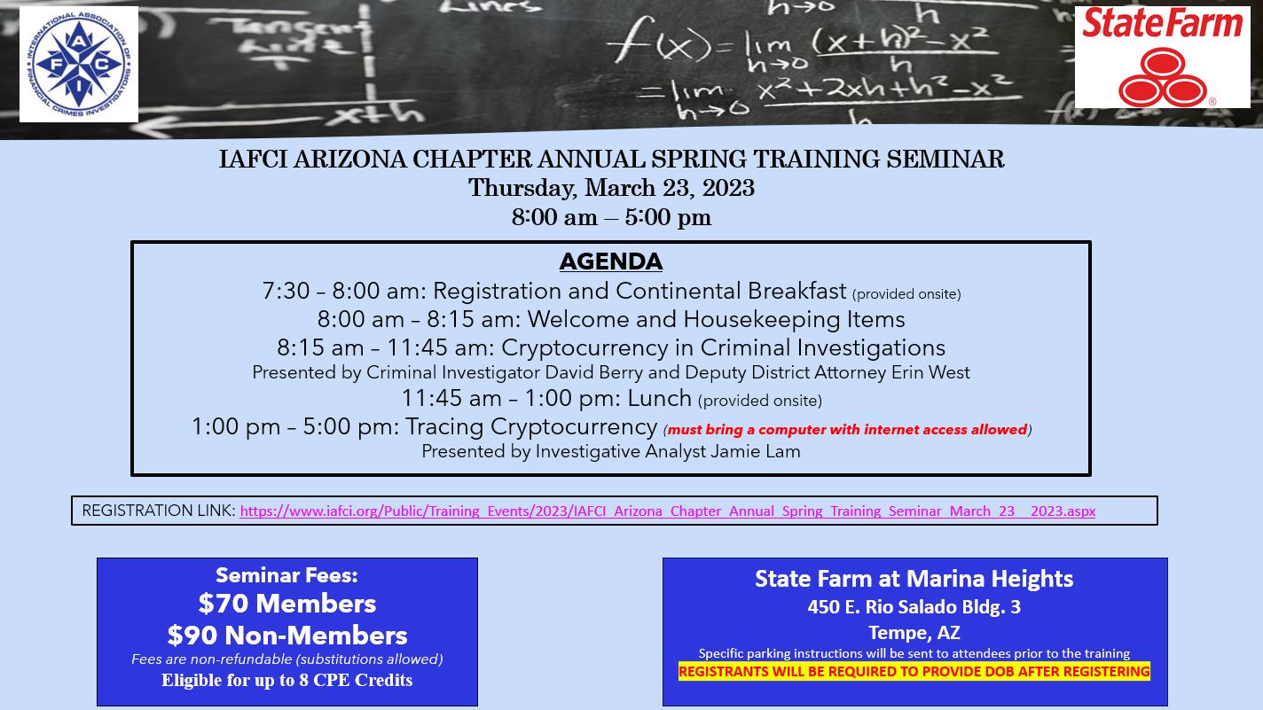 IAFCI Arizona Chapter Annual Spring Training Seminar March 23, 2023