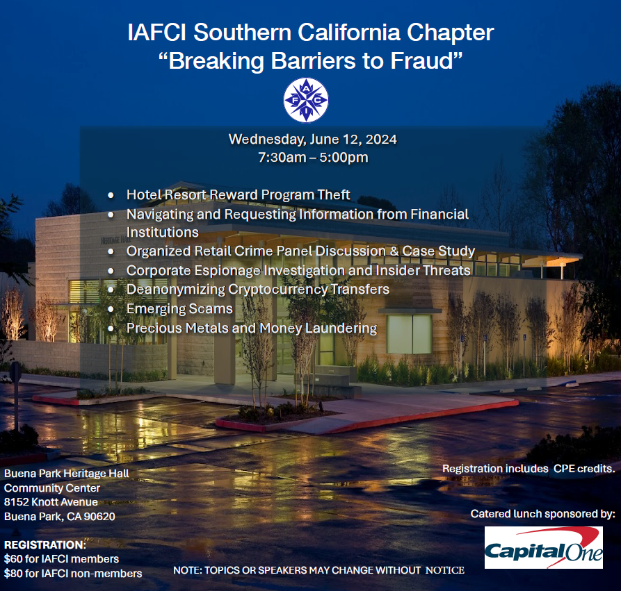 IAFCI Southern California One Day Training June 12, 2024