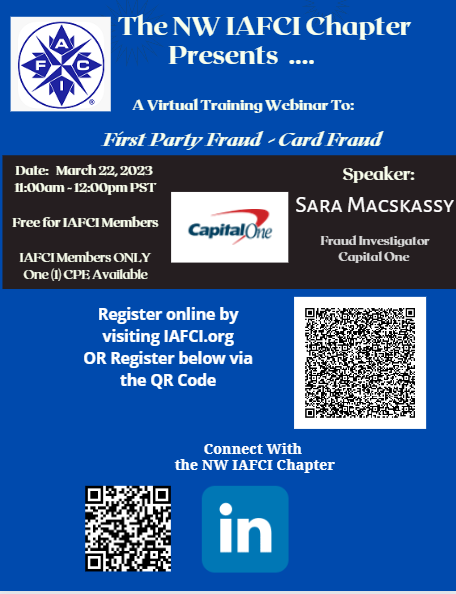 Northwest Chapter Webinar, First Party Fraud-Card Fraud March 22, 2023